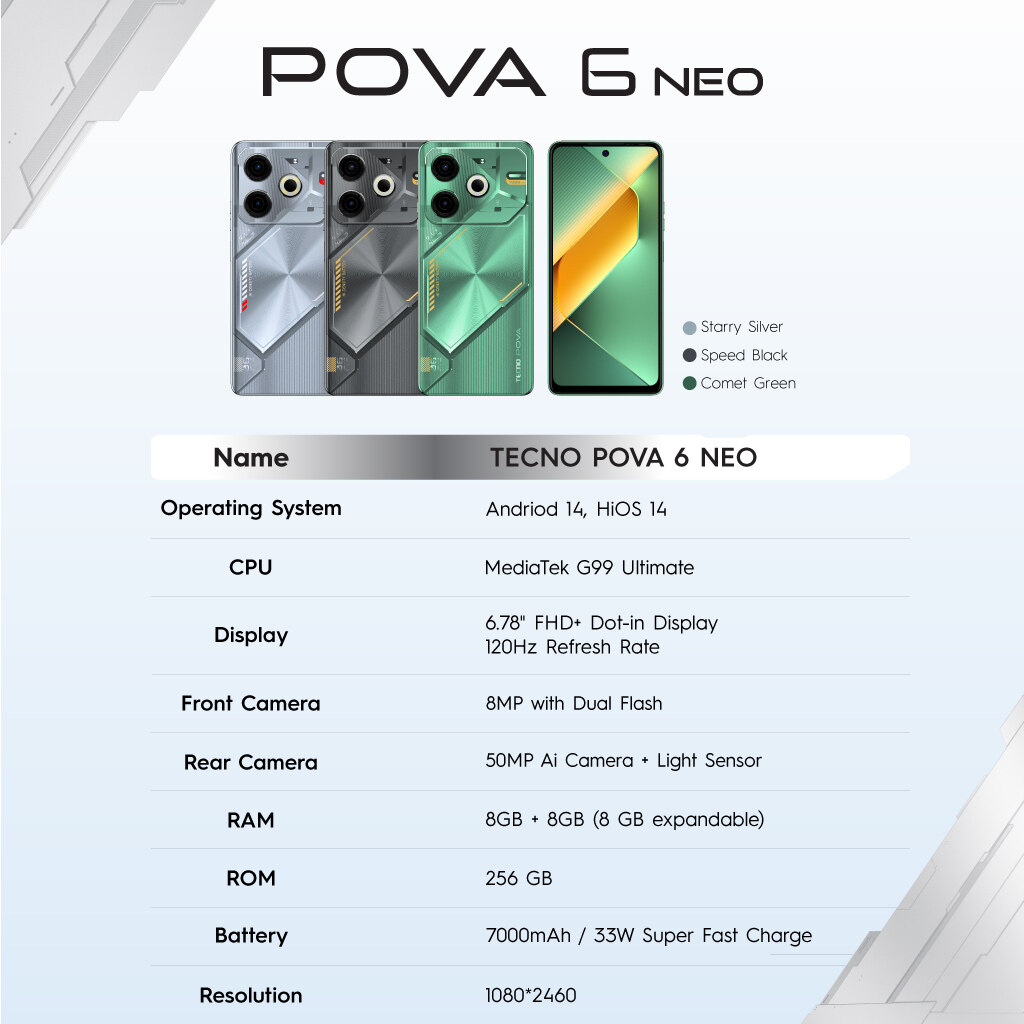 Tecno Pova 6 Neo 4G LTE/LI6 (8GB+256GB) Tecno Malaysia Set | Shopee ...