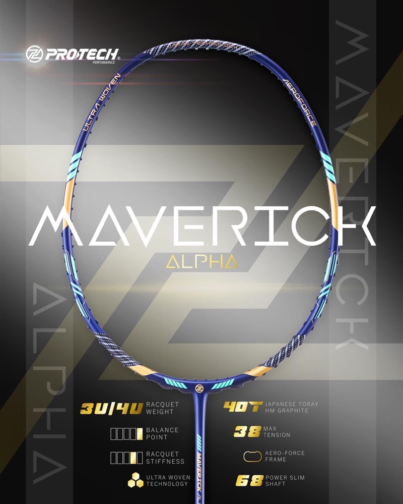 PROTECH Maverick Alpha Player Edition 3U & 4U 40T Badminton Racket Max ...