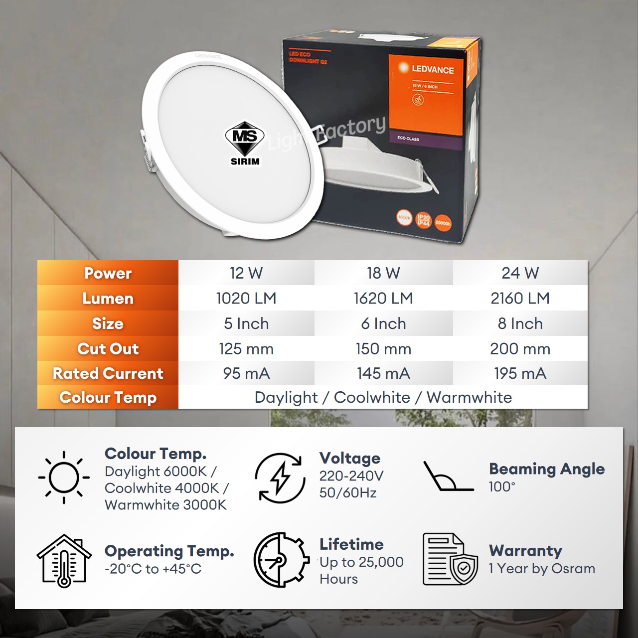 [SET 10pcs] SIRIM APPROVED OSRAM LEDVANCE Downlight LED Recess ...