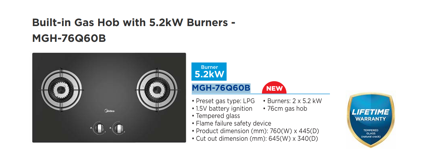 Midea 2 Burners Built-in Glass Hob 5.2kW Gas Hob Dapur Gas Tanam ...
