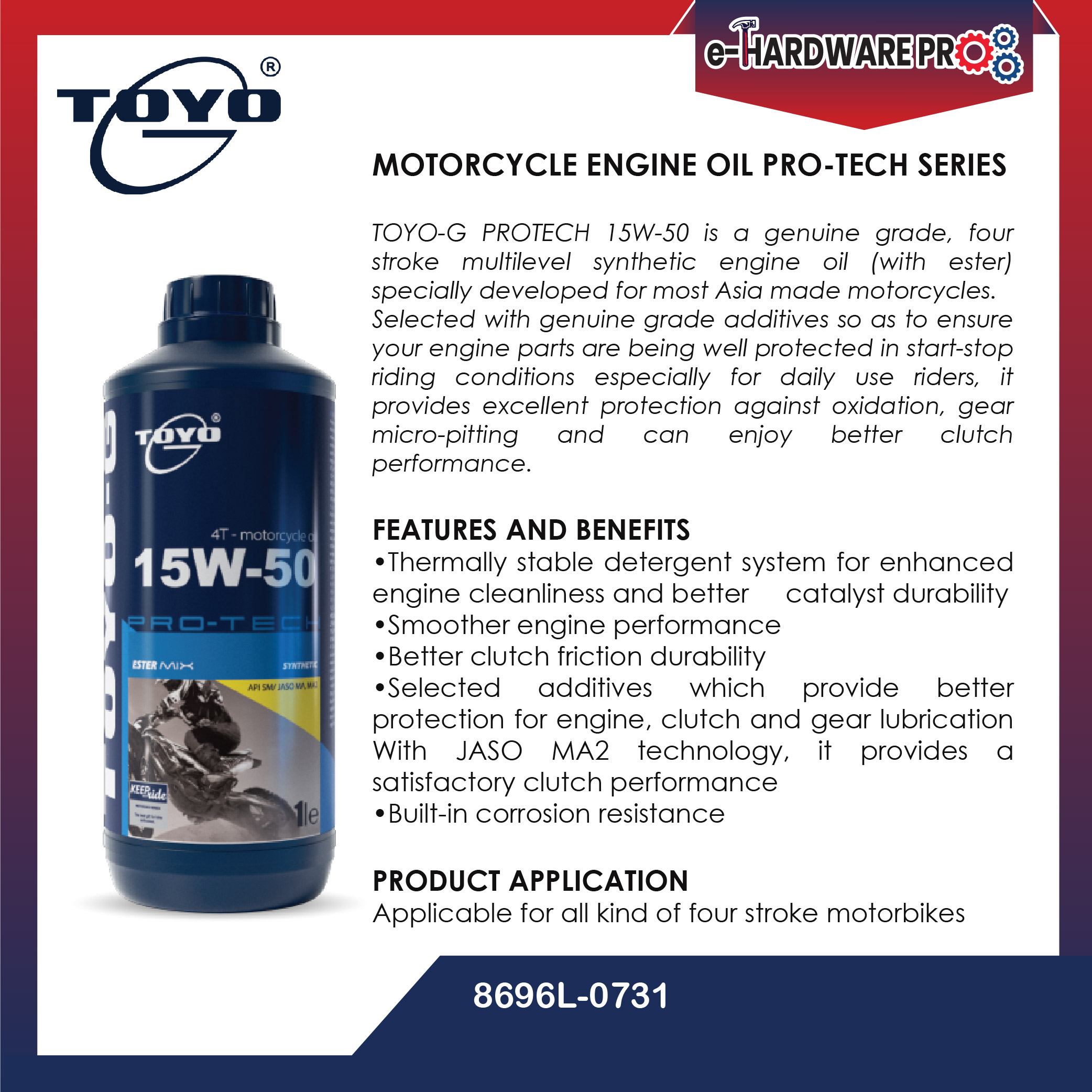 1L TOYO-G Protech SAE 15W-50 4-Stroke Motorcycle Synthetic Ester Mix Engine Oil | Shopee Malaysia