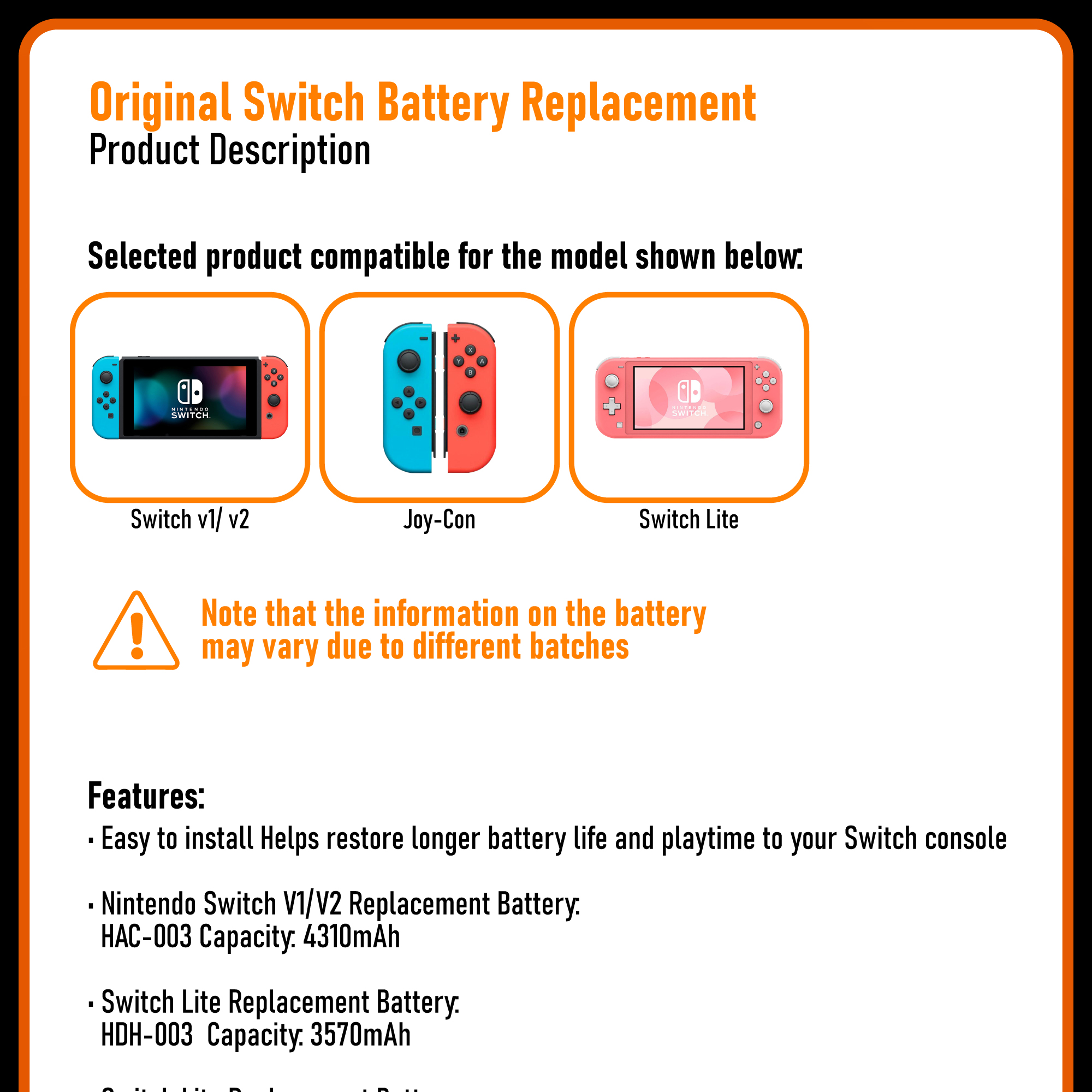 Nintendo Switch V1/V2 Switch Lite Joycon Joy con Battery Replacement ...