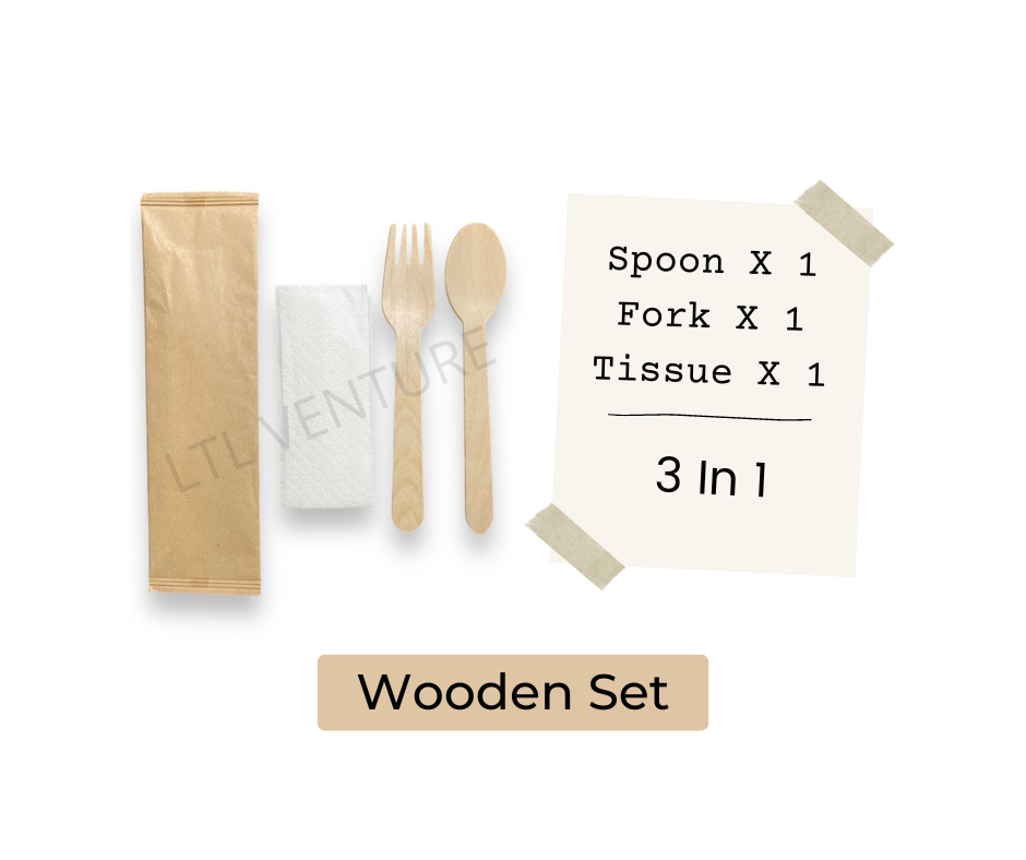 (1Set) 3 In 1 Cutlery Set Wooden/Plastic 6.5 Inch Black Disposable ...