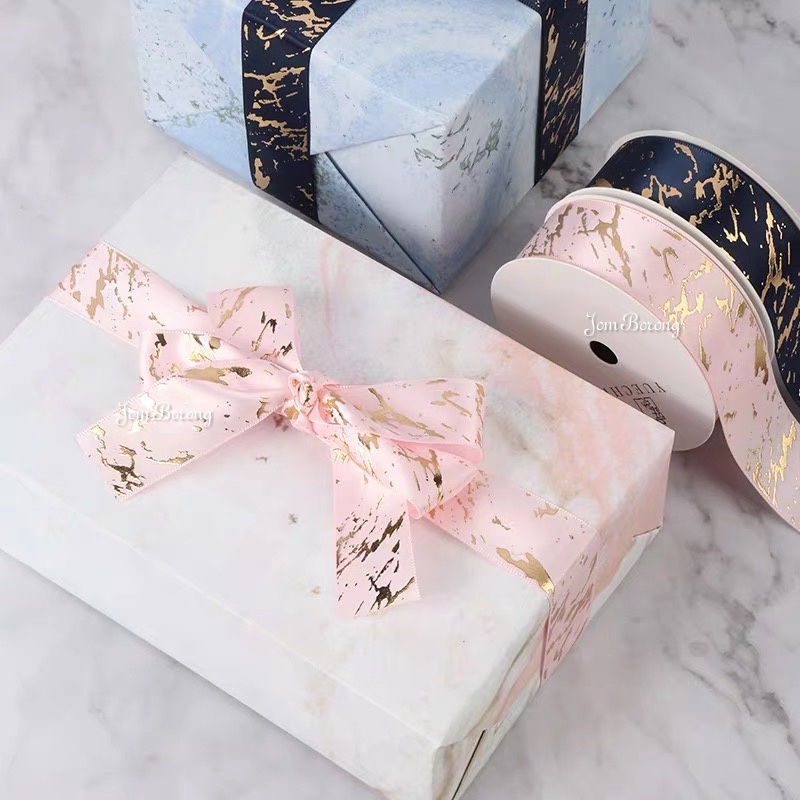 (22M) 2.5CM MARBLE Ribbon Reben Riben Gift Satin Organza Flower Bouquet ...