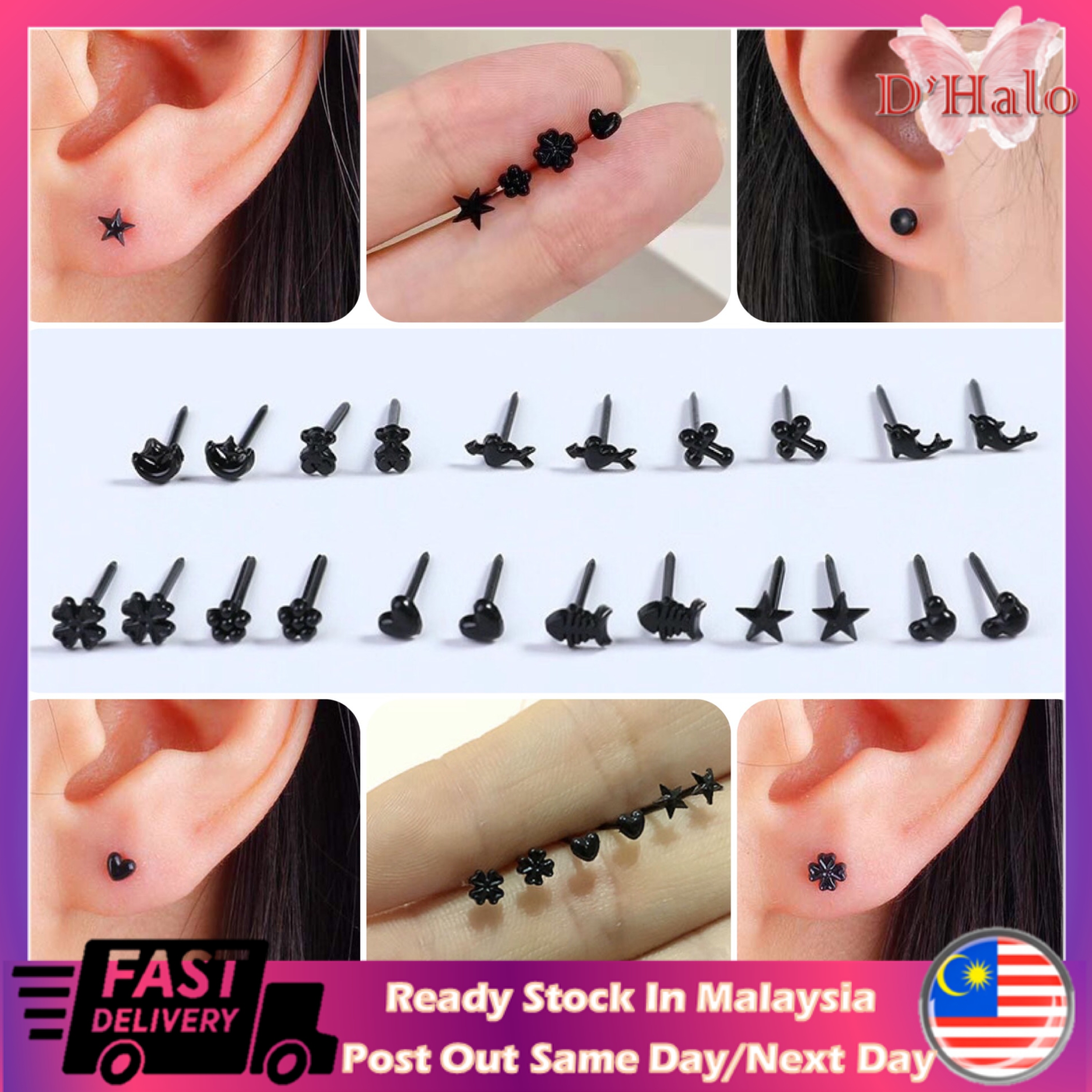 【Ready Stock】Anti Allergy Plastic Ear Stick Ear Stud Earrings Rubber ...