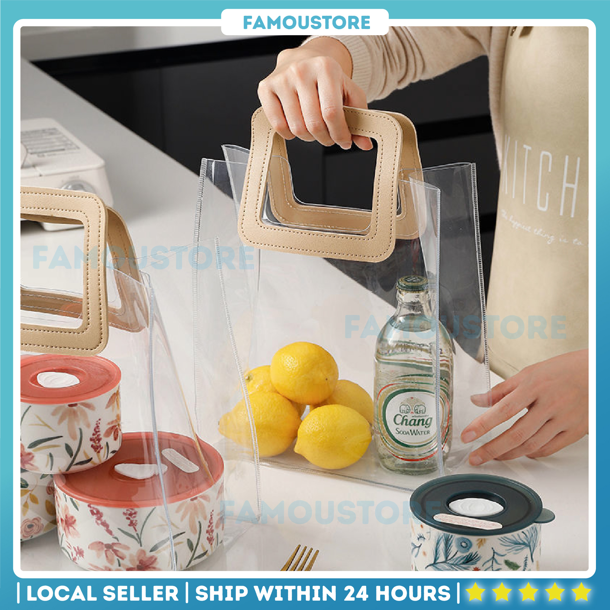 1PC Beg Tote PVC Lutsinar PVC Handle Tote Bag Double Layer Transparent ...