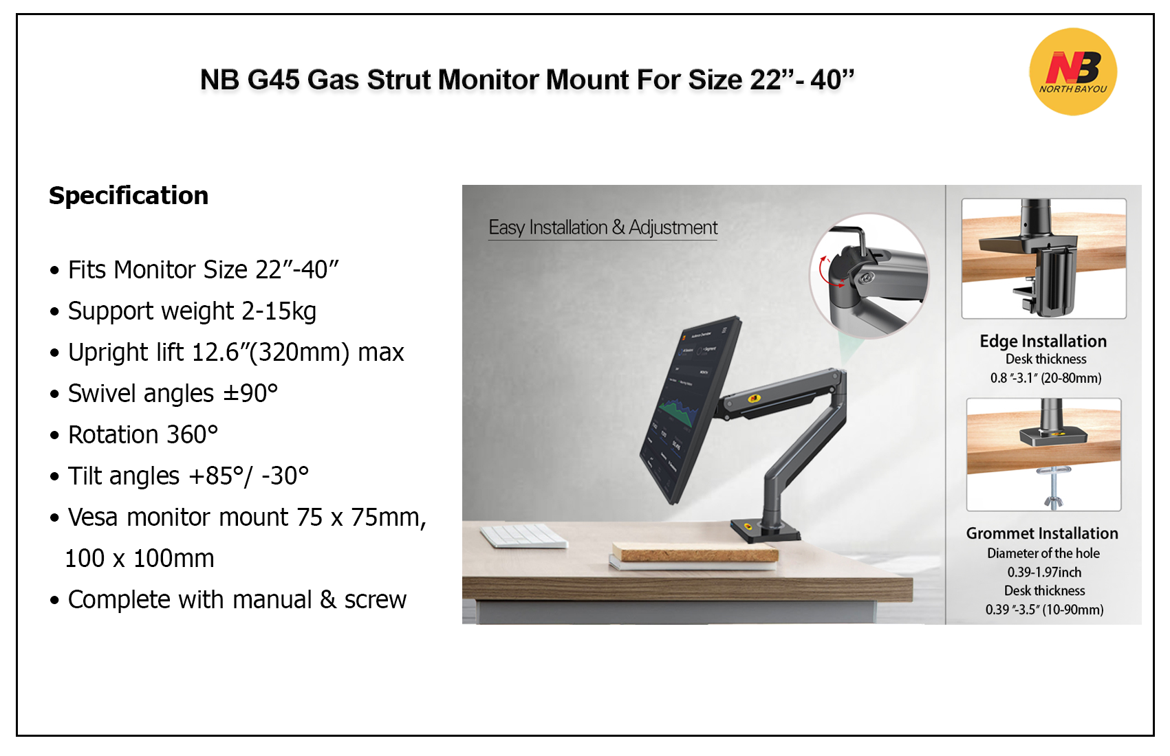 NB G45 Heavy Duty Monitor Mount Support Size 22" - 40" | Shopee Malaysia