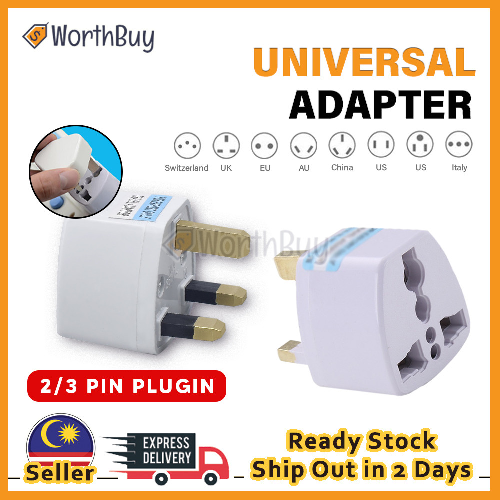 Worthbuy 2 Pin 3 Pin Malaysia Plug Socket Travel Converter Adapter Plug ...