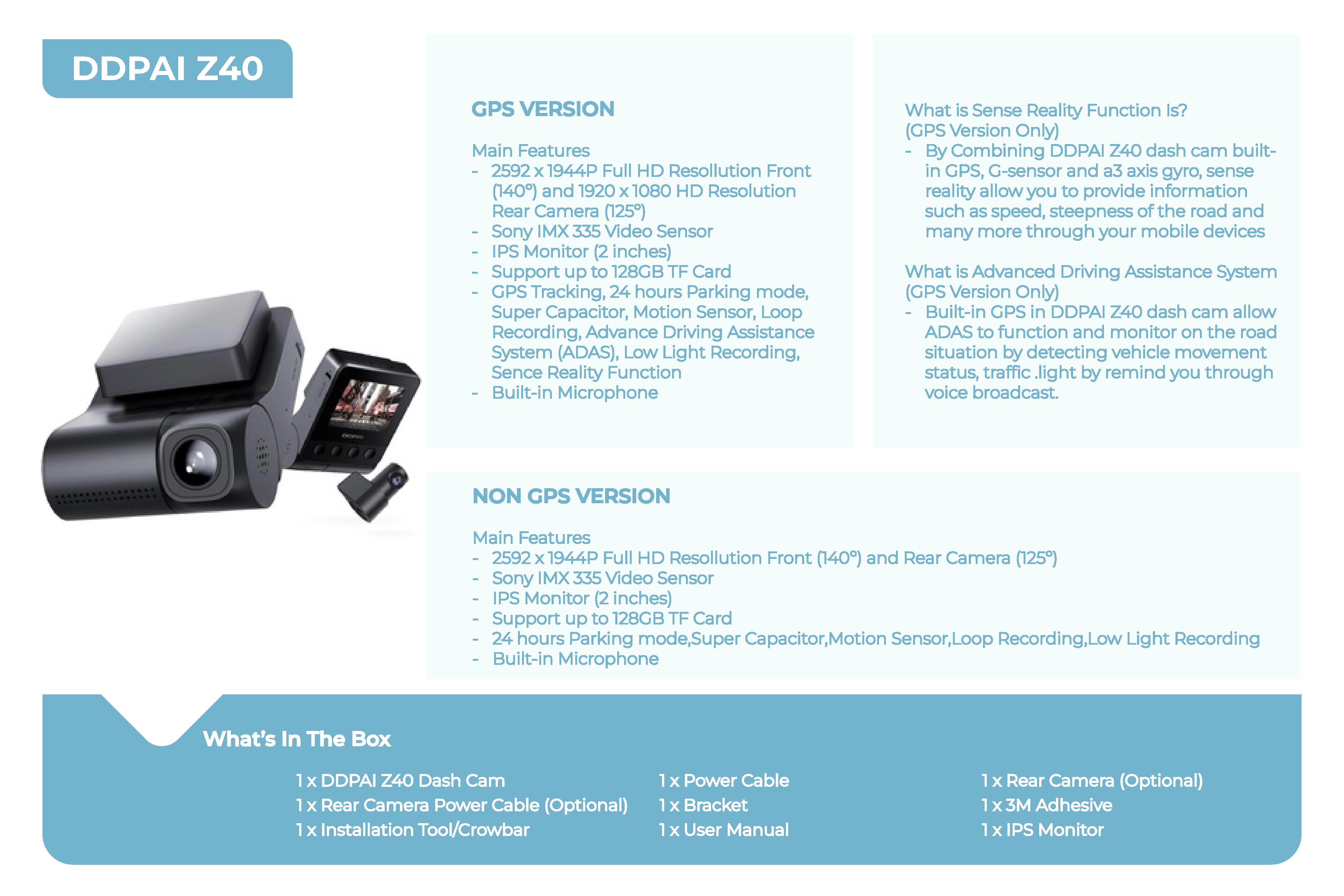 DDPAI Z40/Z50 1944P Dash Cam GPS Rear Cam | Shopee Malaysia
