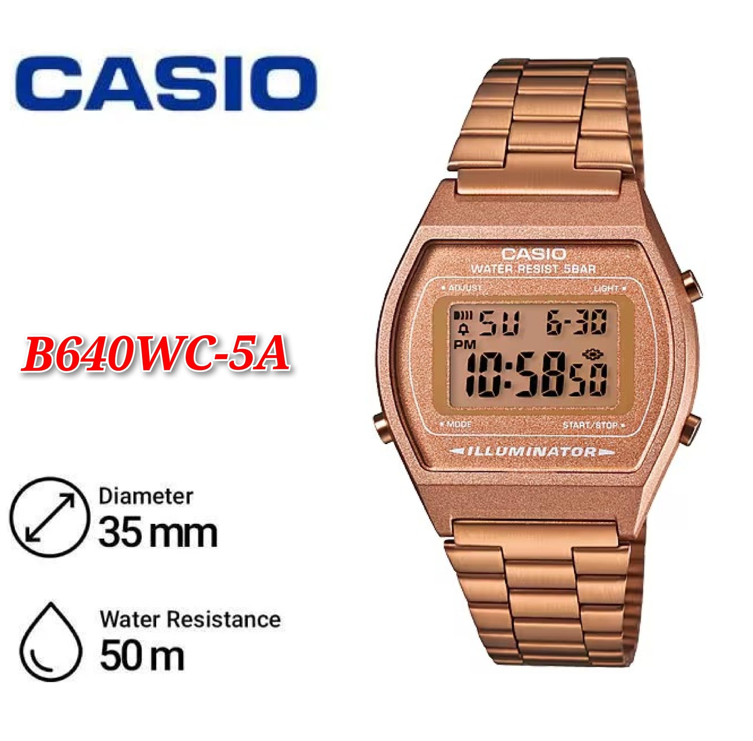 Casio Vintage B640WC / B640WC-5A Rose Gold Stainless Steel Band Men ...