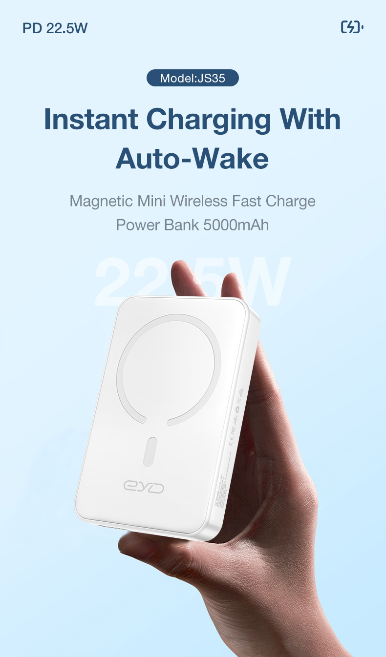 EYD Power Bank Mini Magnetic Wireless Fast Charge With Auto-Wake For iP ...