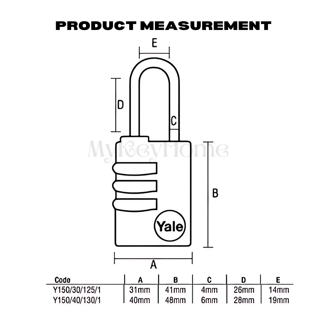 Yale Y150B 30mm/40mm Outdoor Brass Combination Padlock with Chrome ...