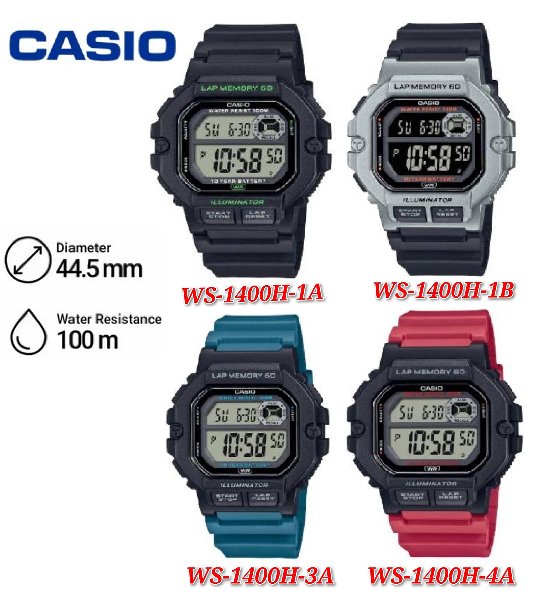 Casio WS-1400H Series Men's Sport Gear Digital with Resin Band Watch ...