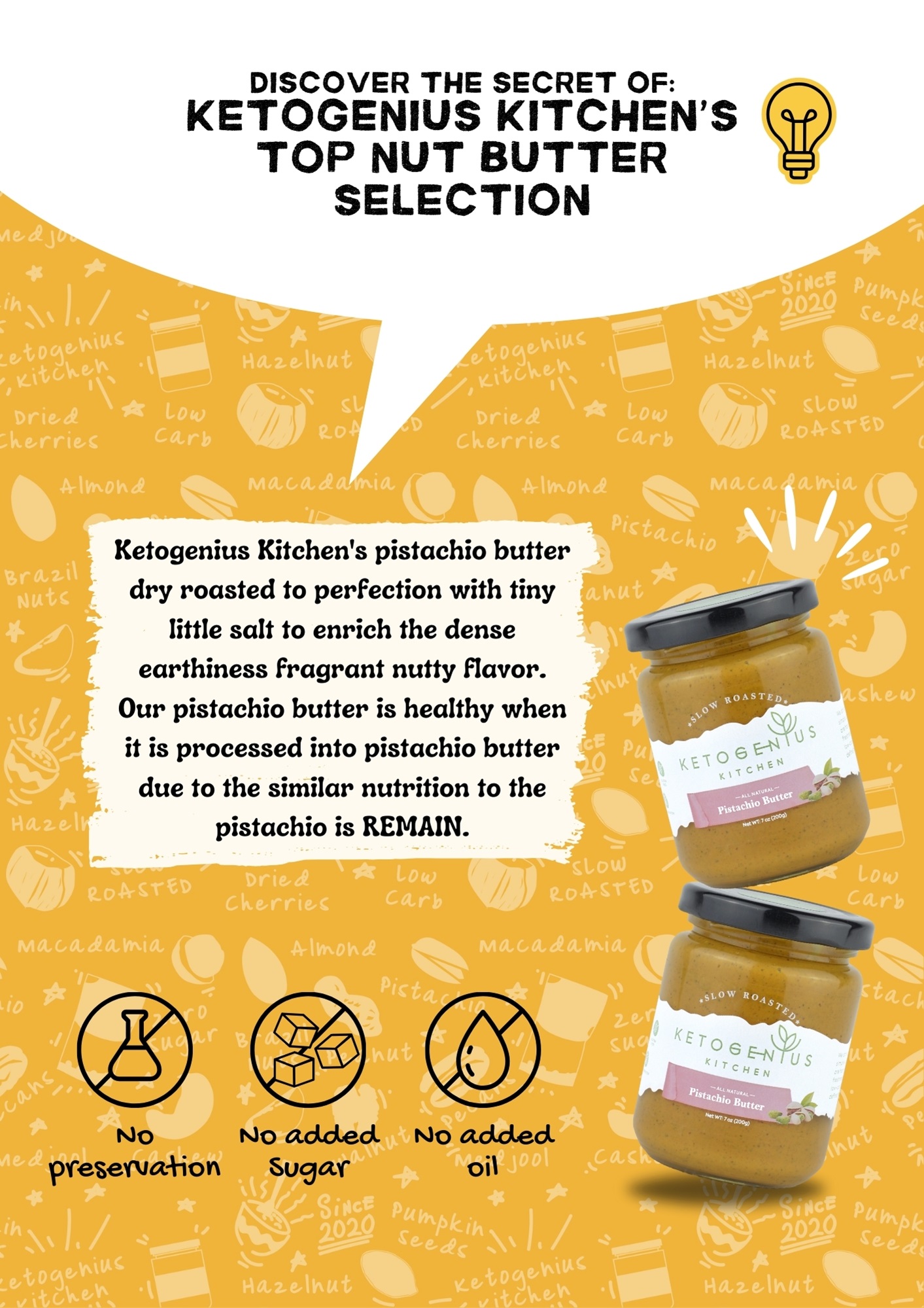 Ketogenius Kitchen Pure Pistachio Butter Smooth (100g/200g) - No Sugar ...