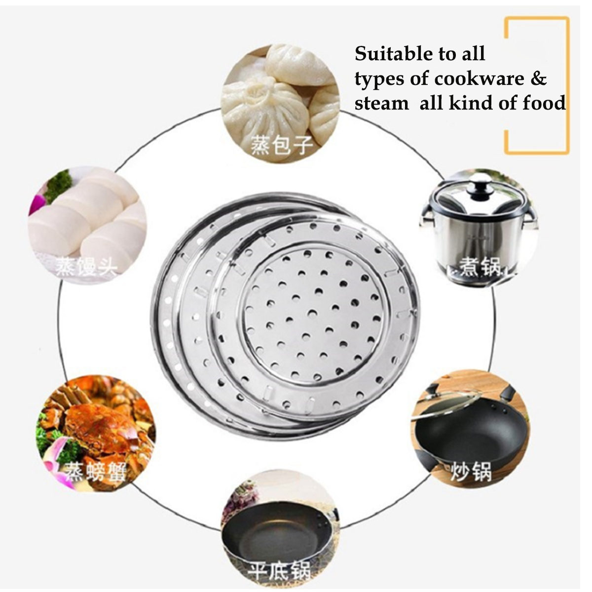 Thick Stainless Steel Foldable Food Steaming Tray Steam Plate with ...