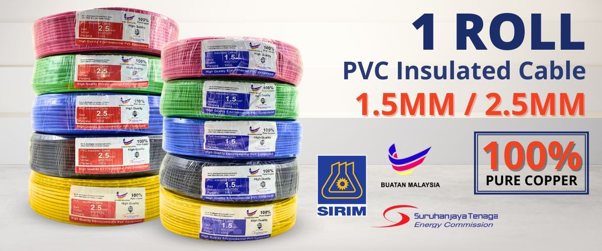 SIRIM 1 ROLL 1.5mm / 2.5mm PVC Insulated Cable Kabel Wayar Elektrik ...