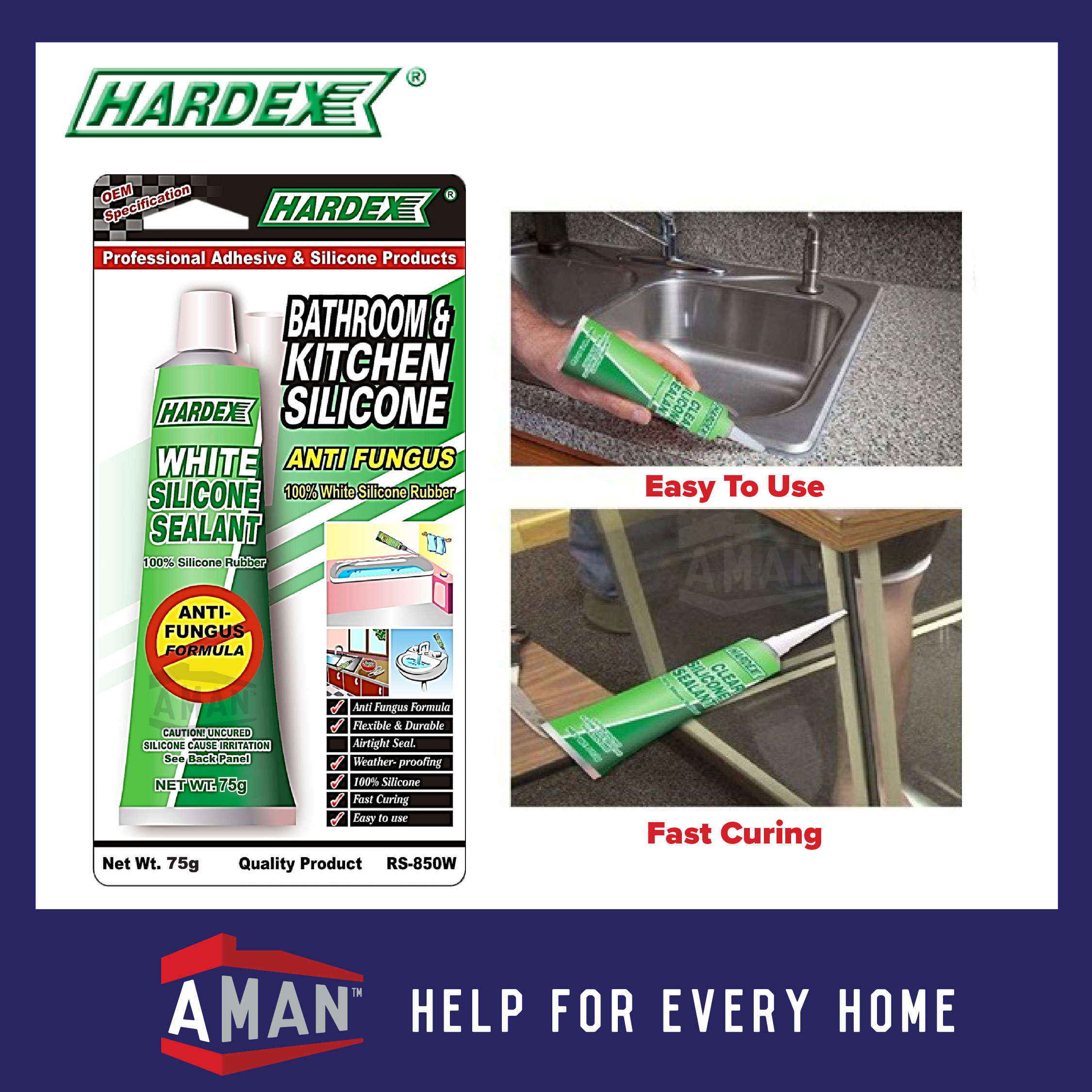 HARDEX RS850 Clear Silicone Sealant 100% Rubber Adhesive Glue White ...