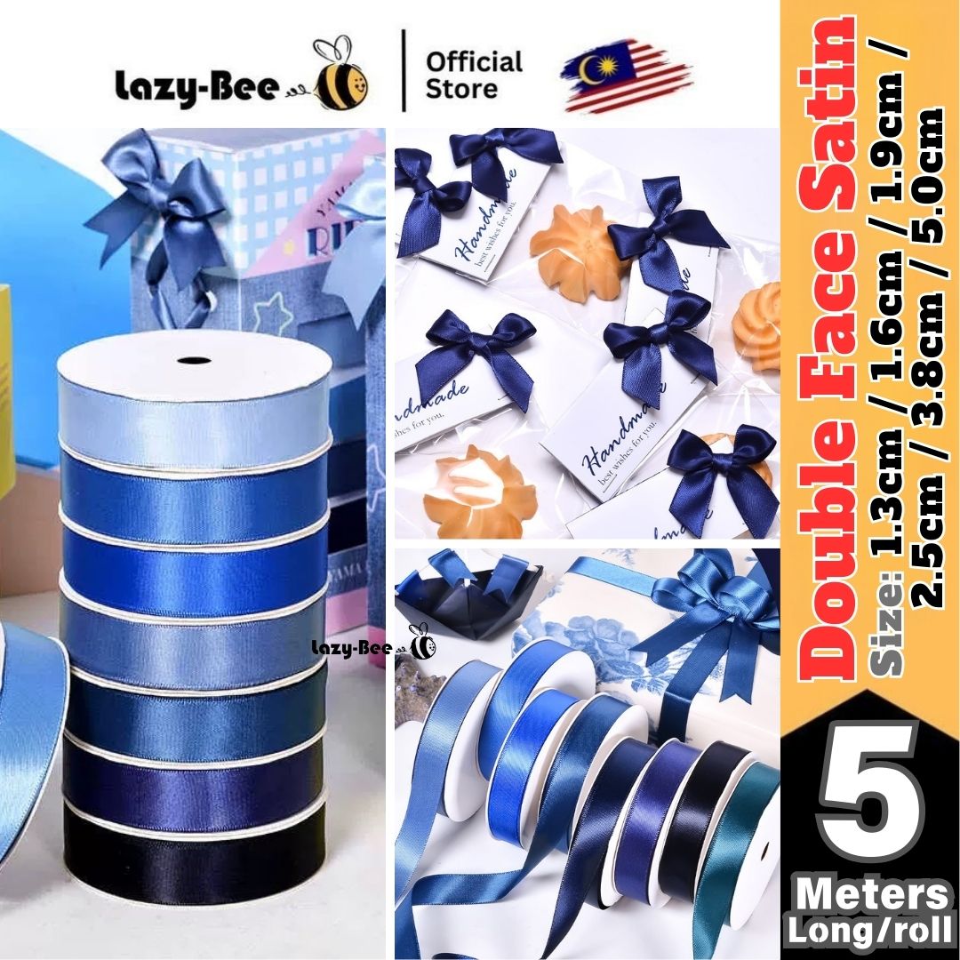 LAZY BEE Dark Blue Navy Blue Biru Tua 5 Meter Premium Double Face Satin ...