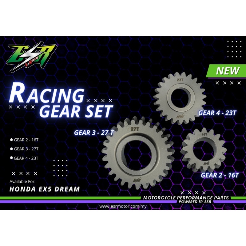 ESR MOTOR RACING GEAR EX5 DREAM W100 GEAR BOX FULL SET GEAR 1 GEAR 4 ...
