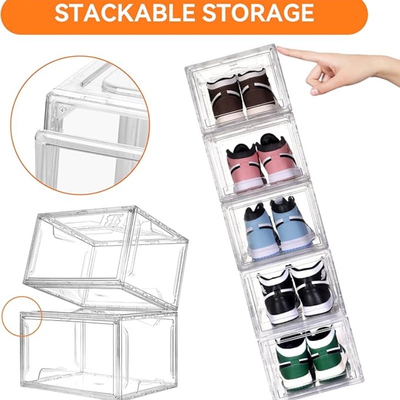 Shoe Organizer, Shoe Boxes Clear Plastic Stackable, Space Saving ...