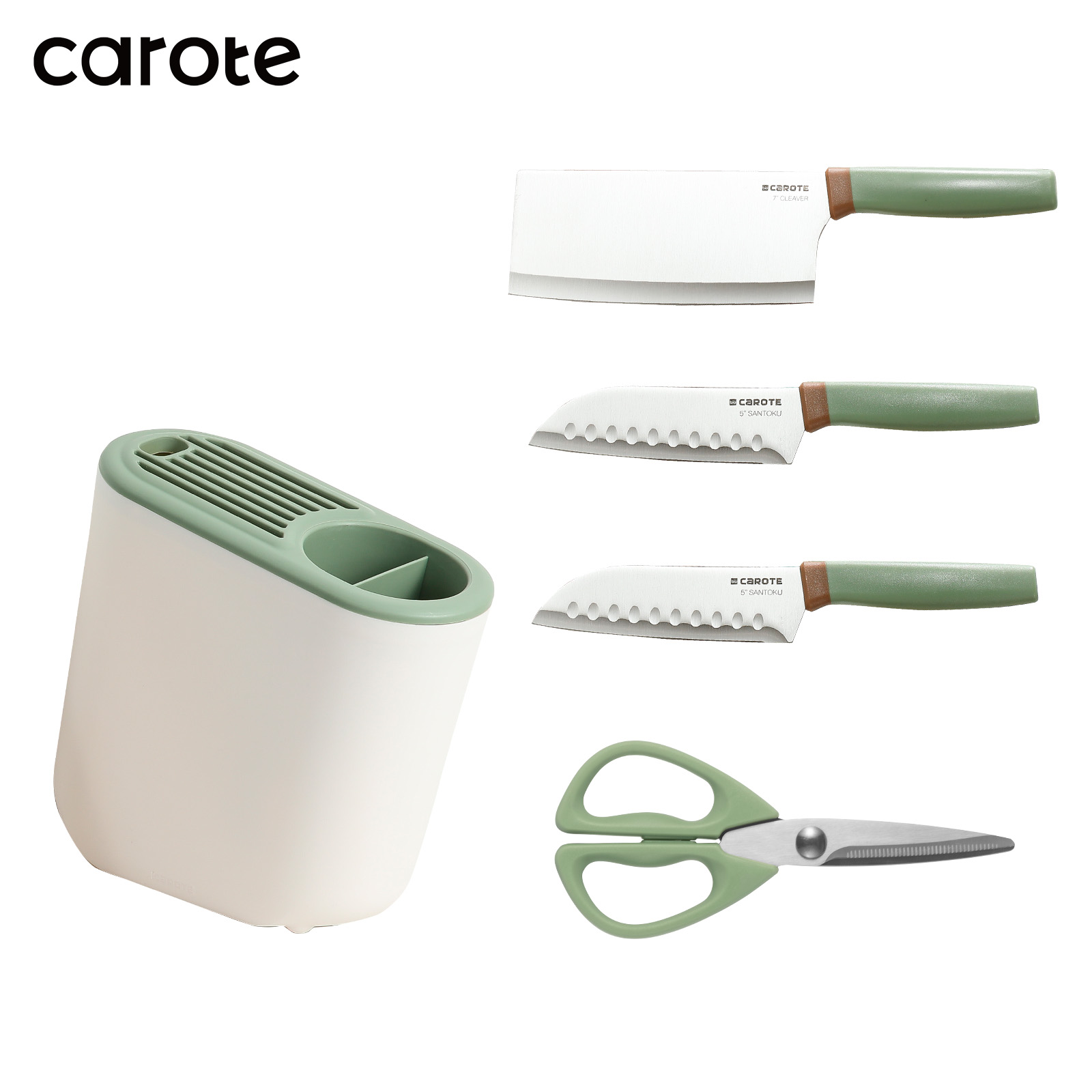 CAROTE Bio Green Series 4-Piece Stainless Steel Knife Set Kitchen Tools ...