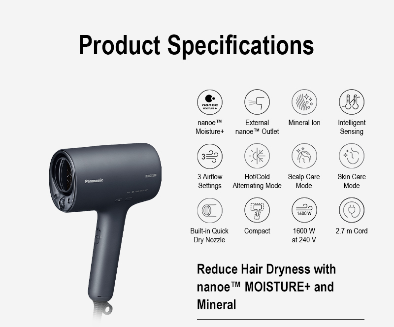 Panasonic Panasonic Nanoe Moisture+ And Mineral Hair Dryer (1600W) EH-NA0J-A655 | Shopee Malaysia