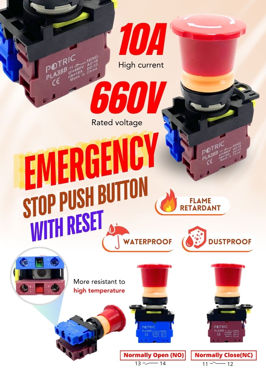 Emergency Stop Button Push Button WITH RESET Switch Button Emergency ...