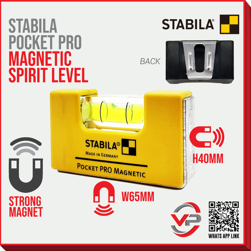 STABILA POCKET PRO MAGNETIC SPIRIT LEVEL WITH BELT CLIP/MINI POCKET ...