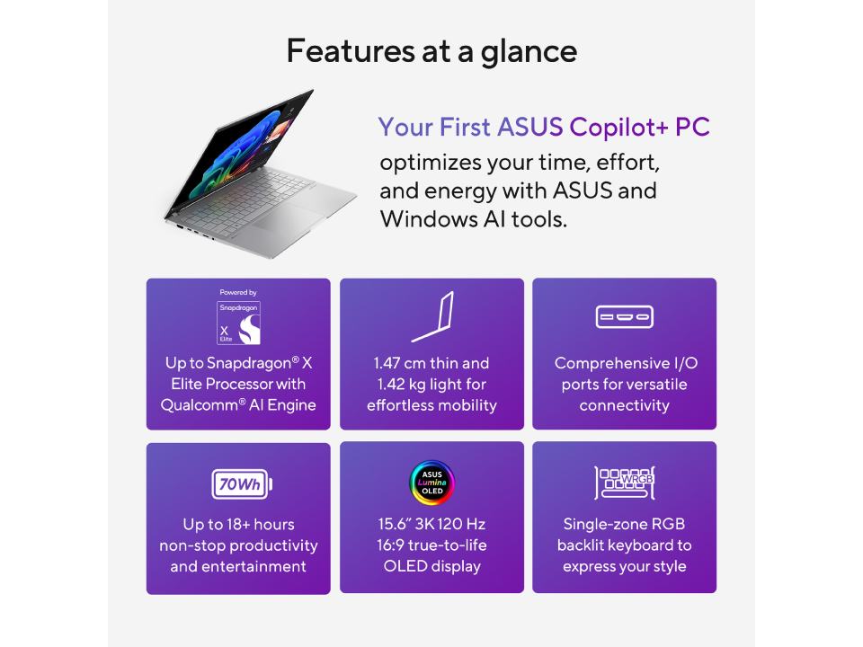 Asus Vivobook S 15 S5507Q-ADA098WSM 15.6" OLED Laptop (Snapdragon® X ...