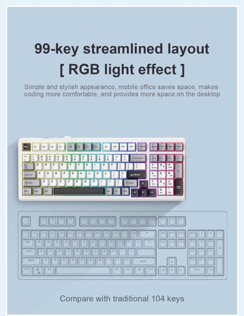 AULA F99 Customized Mechanical Keyboard 99 keys The 3 Mode Hot-swap ...