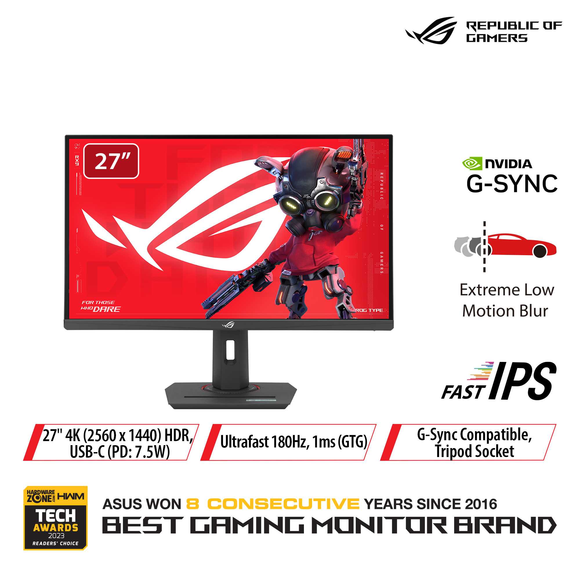 ASUS ROG Gaming Monitor 27" XG27ACS 2K QHD Fast IPS 180Hz HDR400 GSync ...