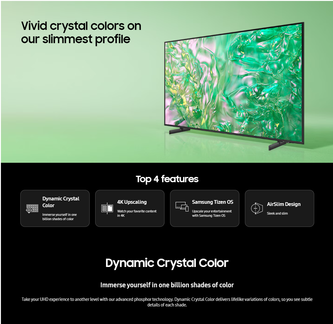Samsung (85"/85 Inch) DU8000 4K Dynamic Crystal UHD Smart AI TV (2024 ...