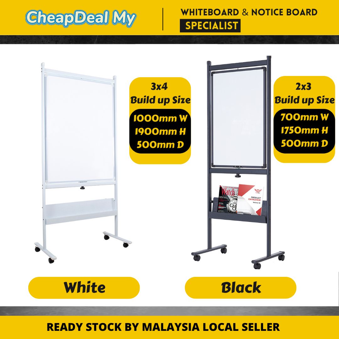 Papan putih Spin dua muka dengan kaki beroda/ Double sided Spin ...