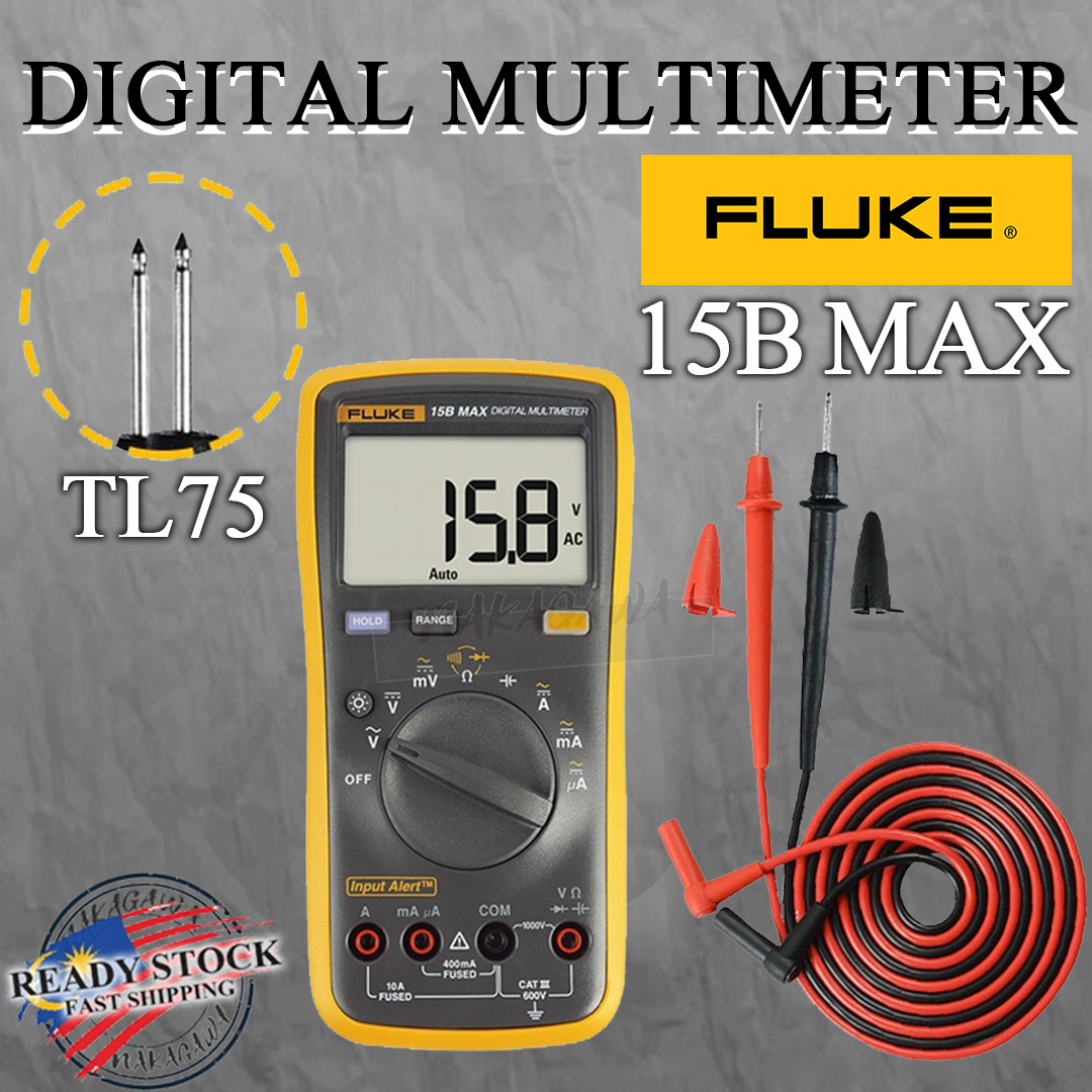 FLUKE 15B MAX 6000 COUNTS AC/DC VOLTAGE,CURRENT,CAPACITANCE,OHM AUTO/MANUAL RANGE DIGITAL ...