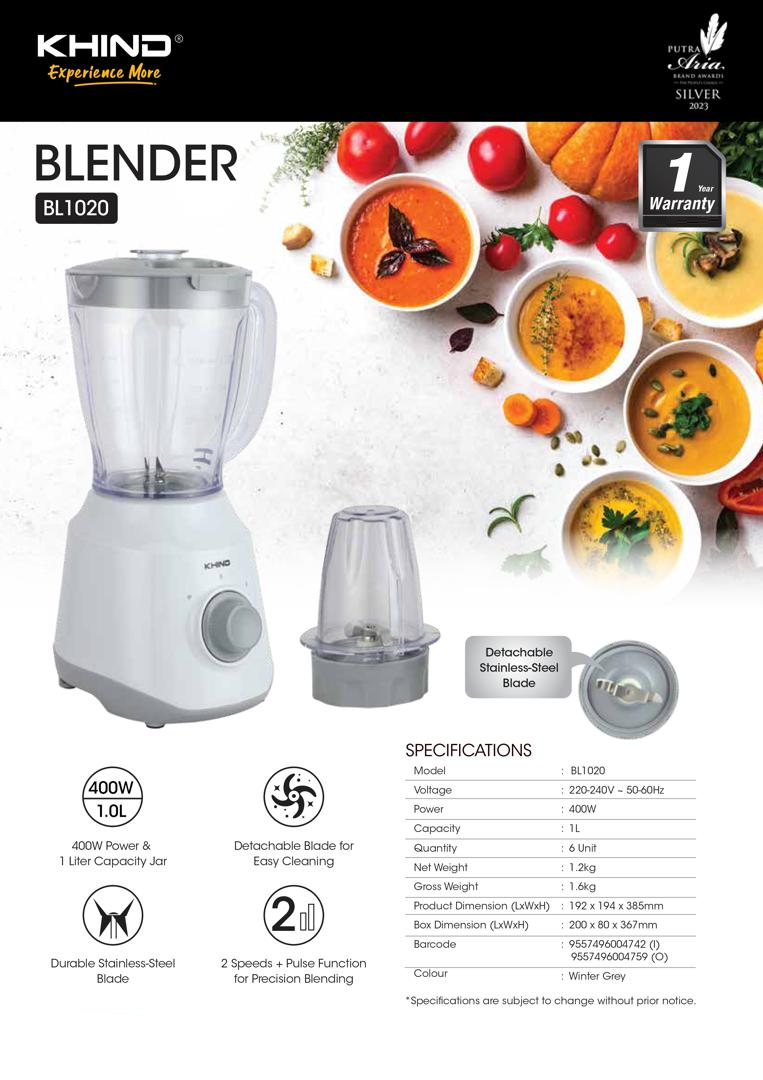 Khind Stainless Steel Blades Blender With Dry Mill Blender Murah 1 Set ...