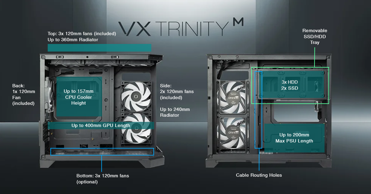 TECWARE VX TRINITY M TRIPLE TEMPERED GLASS M-ATX CASE WITH PRE-INSTALL ...