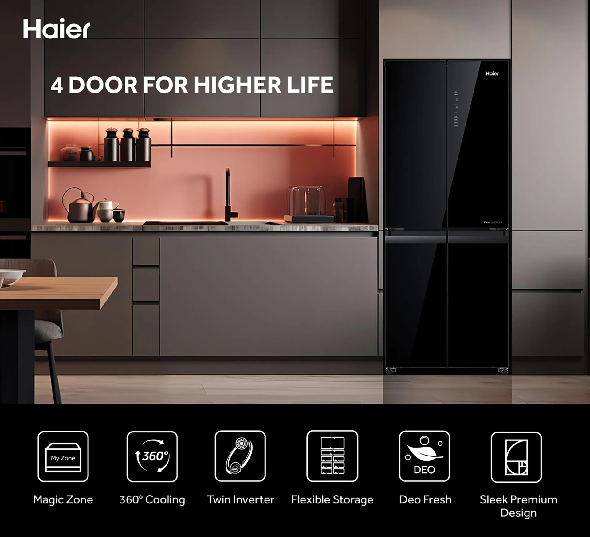 Haier 480L 4-Door Twin Inverter Refrigerator / Fridge / Magic Zone / H ...