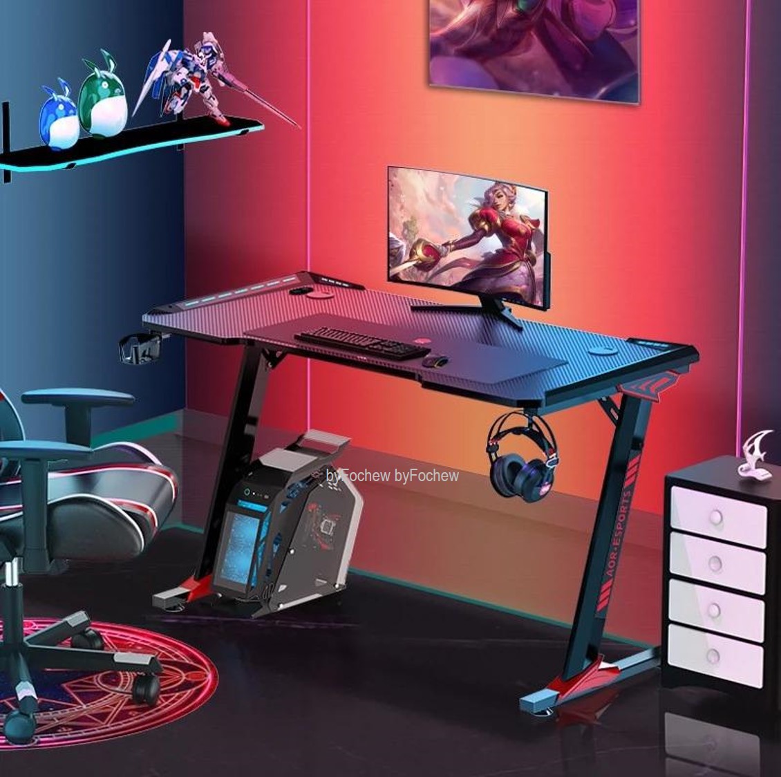 AMZ 100/120/140CM Pro-Z Gaming Table with RGB Light + Carbon Fiber ...