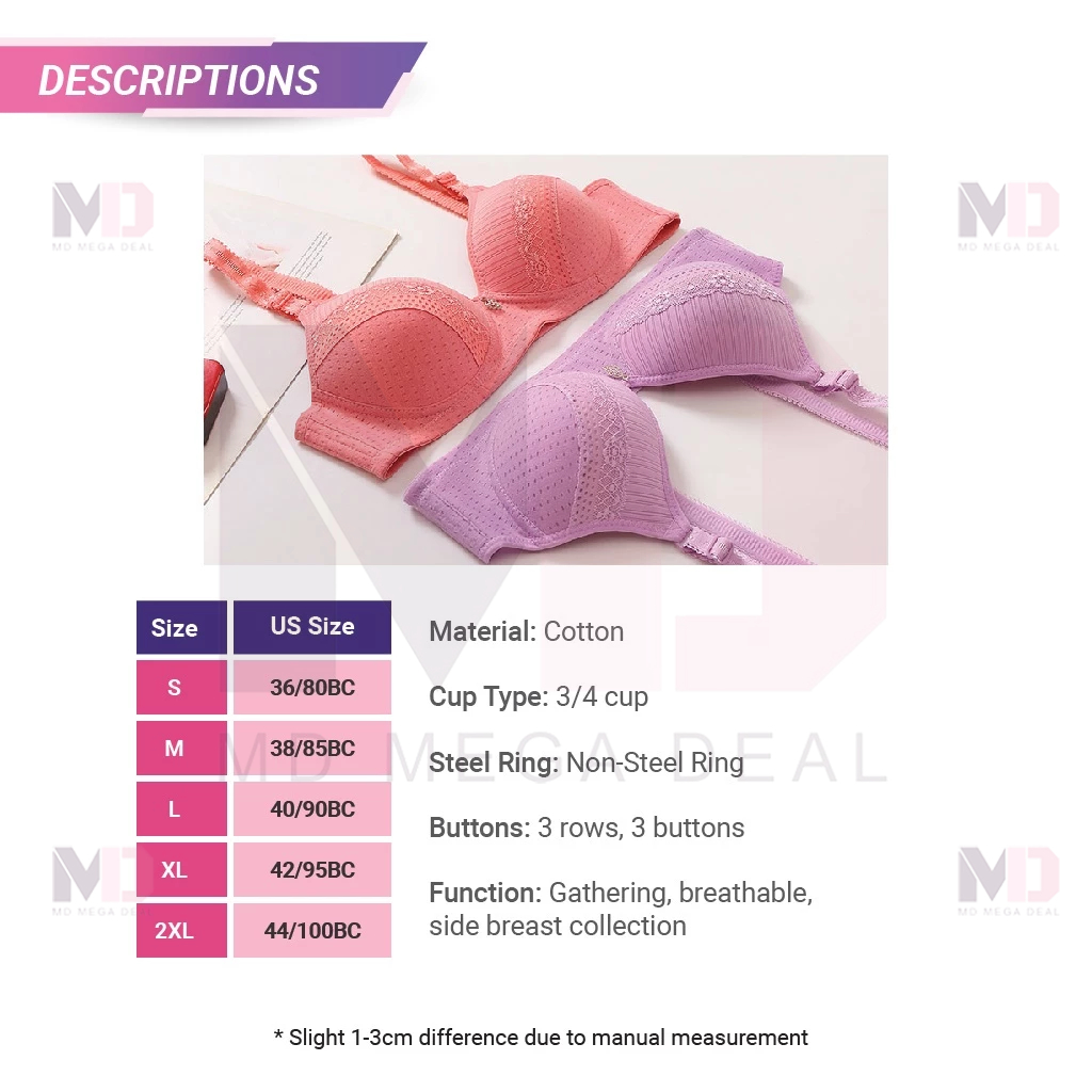 《Mega Deal》Cotton Bra Women Size36~44BC- Baju Dalam Wanita Soft Non Wired Bra Wireless Tiada ...