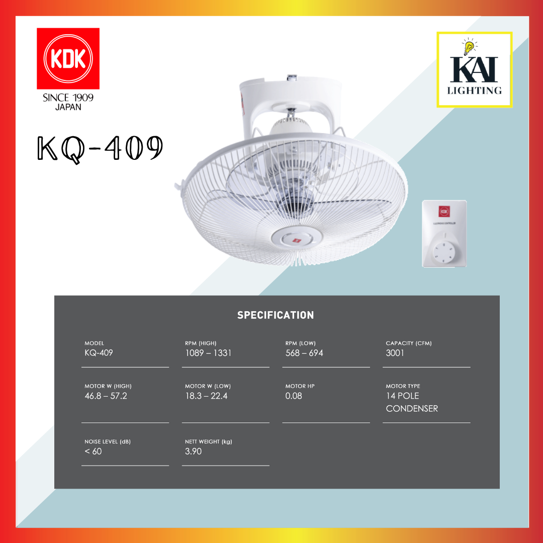 KDK KQ409 KQ-409 16" Auto Fan / Kipas Auto with Regulator (White ...