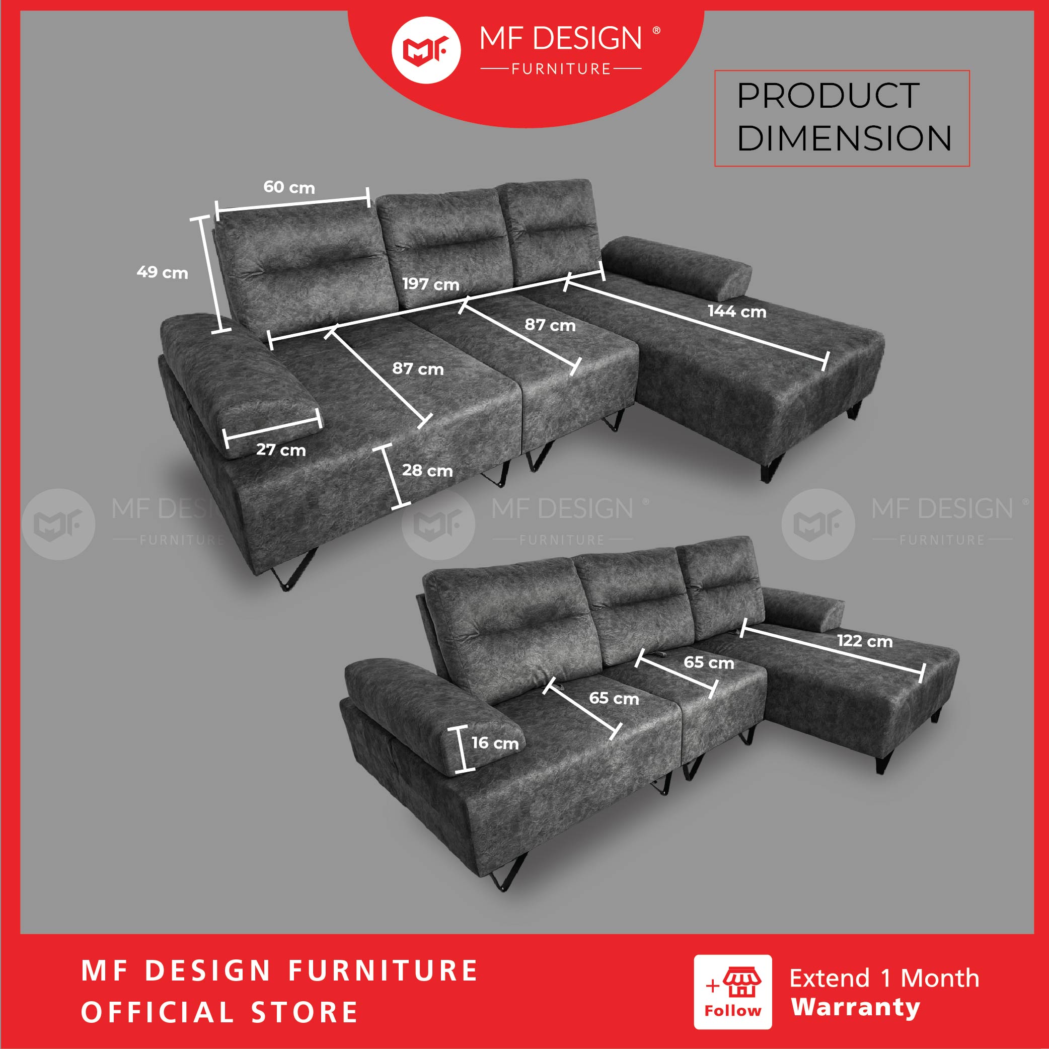 MF DESIGN PEOGEN L-SHAPE SOFA 3 Seater Sofa Living Room Sofa Big Size ...