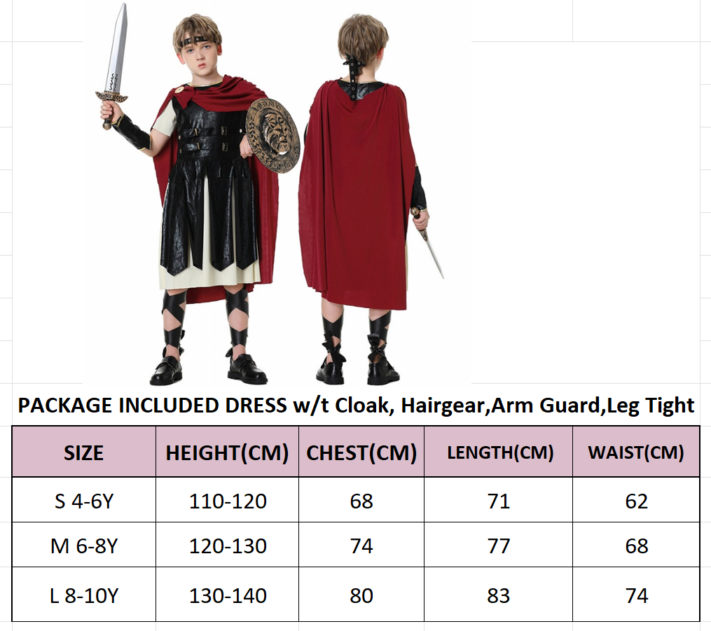 MYLITTLELASS Men Kids Gladiator Costume Halloween Roman Armor Greek ...