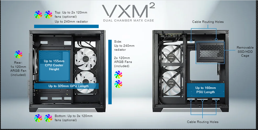 Tecware VXM2 Dual Chamber ARGB MATX Gaming Case - Black / WHITE WITH ...