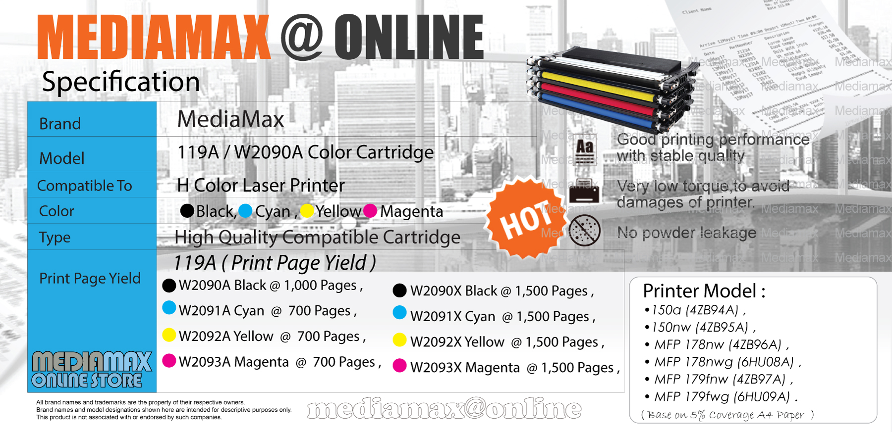 Compatible to HP W2090A W2091A W2092A W2093A 119A HP119A Color LaserJet ...