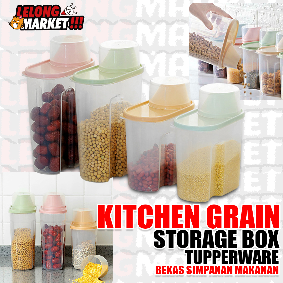Kitchen Grain Storage Box Tupperware Bekas Simpanan Makanan 1.9/2.5L ...