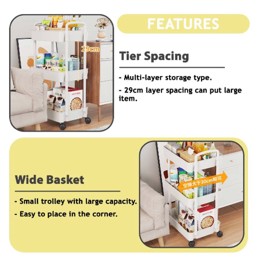 UDC 3/4 Tiers Kitchen Storage Plastic Trolley Condiments Organizer ...