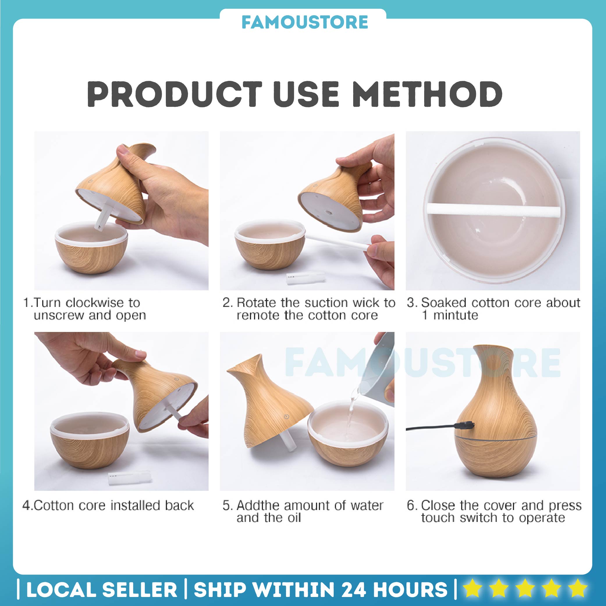 Air Humidifier Wood Grain LED Ultrasonic Diffuser Aroma Romantic Air ...