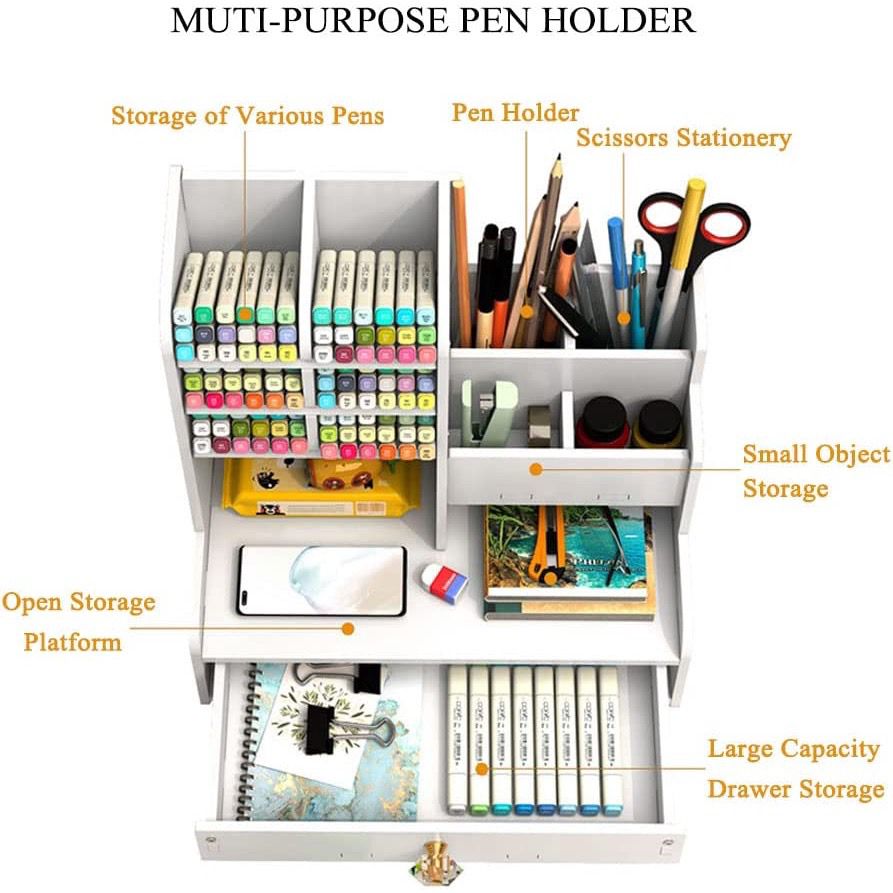 Wooden Stationary Storage Rack Pen Holder Box Rak Alat Tulis Rak Pen ...