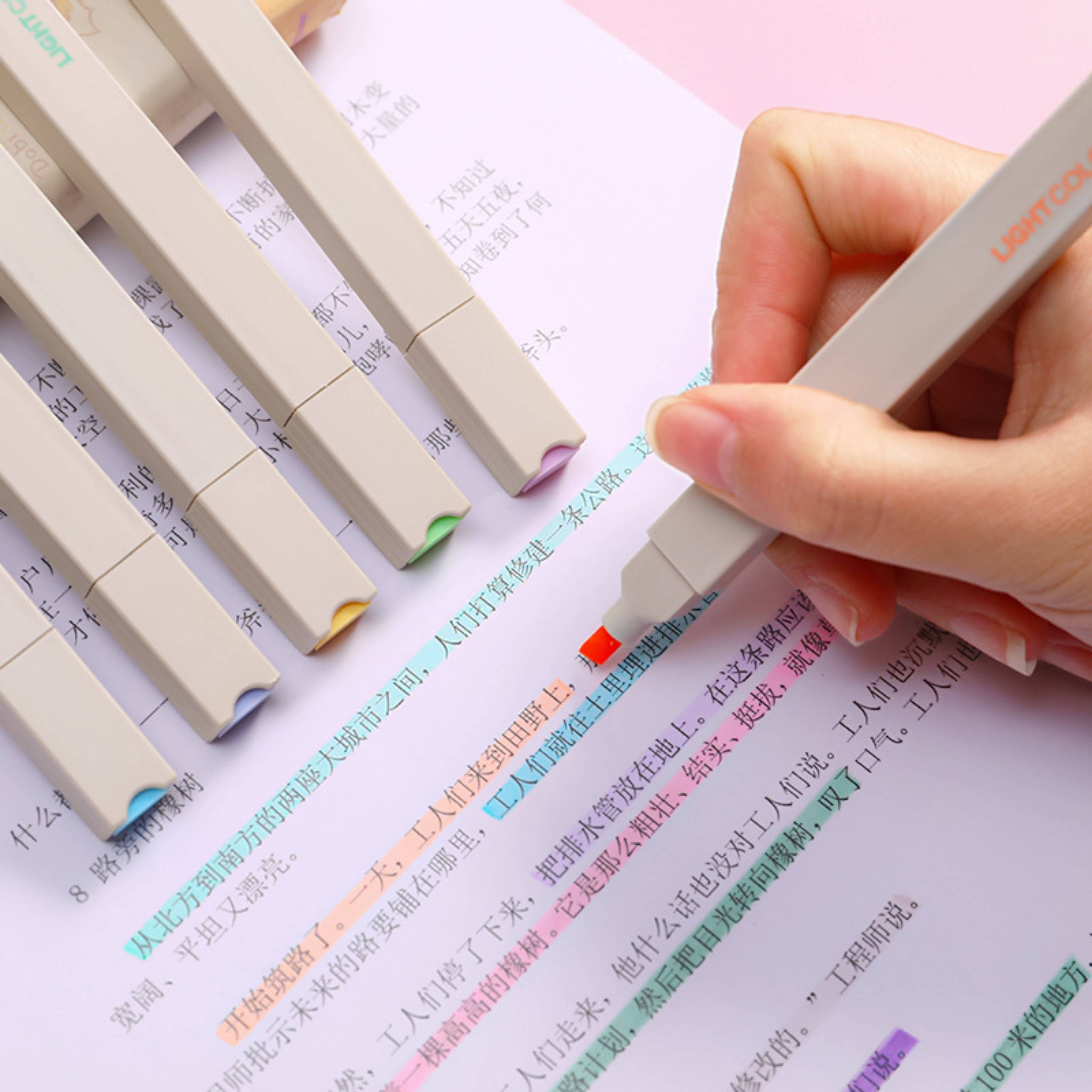 Set of 6pcs Macaron Colour Highlighter Pen 6 Colors-Style Highlight Pen ...
