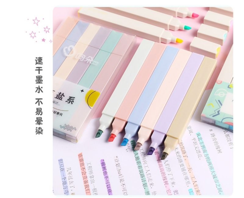 Set of 6pcs Macaron Colour Highlighter Pen 6 Colors-Style Highlight Pen ...